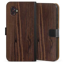 DeinDesign Galaxy XCover 6 Pro Handy Klapph&uuml;lle Handyh&uuml;lle aus Kunst Leder schwarz Flip Case Nut Tree Wooden Look Wood Sideflip mit langer Lasche