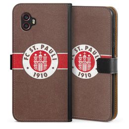 DeinDesign Galaxy XCover 6 Pro Handy Klapph&uuml;lle Handyh&uuml;lle aus Kunst Leder schwarz Flip Case Logo Official Licensed Product Fc St. Pauli Sideflip mit langer 