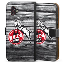 DeinDesign Galaxy XCover 6 Pro Handy Klapph&uuml;lle Handyh&uuml;lle aus Kunst Leder schwarz Flip Case 1. Fc K&ouml;ln Official Licensed Product Wooden Look Sideflip mit langer