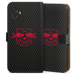 DeinDesign Galaxy XCover 6 Pro Handy Klapph&uuml;lle Handyh&uuml;lle aus Kunst Leder schwarz Flip Case Carbon Official Licensed Product Rb Leipzig Sideflip mit langer 