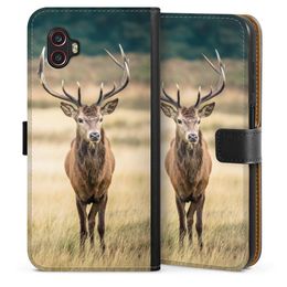 DeinDesign Galaxy XCover 6 Pro Handy Klapph&uuml;lle Handyh&uuml;lle aus Kunst Leder schwarz Flip Case Meadow Deer Forrest Sideflip mit langer Lasche