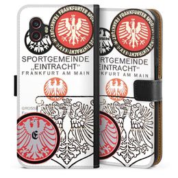 DeinDesign Galaxy XCover 6 Pro Handy Klapph&uuml;lle Handyh&uuml;lle aus Kunst Leder schwarz Flip Case Official Licensed Product Retro Eintracht Frankfurt Sideflip mit 
