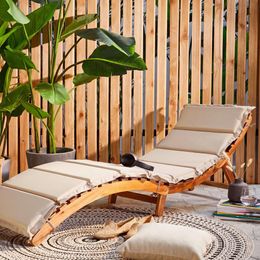 Ambia Garden Gartenliege, Akazie, Beige, Holz, Kunststoff, Akazie, vollmassiv, F&uuml;llung: Schaumstoff, 170x55x54 cm, Gartenm&ouml;bel, Gartenliegen