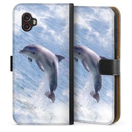 DeinDesign Galaxy XCover 6 Pro Handy Klapph&uuml;lle Handyh&uuml;lle aus Kunst Leder schwarz Flip Case Wale Ocean Dolphin Sideflip mit langer Lasche