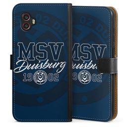DeinDesign Galaxy XCover 6 Pro Handy Klapph&uuml;lle Handyh&uuml;lle aus Kunst Leder schwarz Flip Case Msv Duisburg Merchandise Soccer Sideflip mit langer Lasche