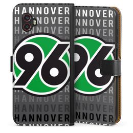 DeinDesign Galaxy XCover 6 Pro Handy Klapph&uuml;lle Handyh&uuml;lle aus Kunst Leder schwarz Flip Case Official Licensed Product H96 Hannover 96 Sideflip mit langer Lasche
