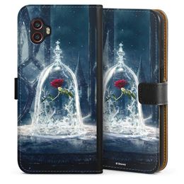 DeinDesign Galaxy XCover 6 Pro Handy Klapph&uuml;lle Handyh&uuml;lle aus Kunst Leder schwarz Flip Case Disney Princess Rose The Beauty And The Beast Sideflip mit langer 