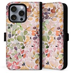 DeinDesign iPhone 16 Pro Max Handy Klapph&uuml;lle Handyh&uuml;lle aus Kunst Leder schwarz Flip Case Eukalyptus Muster Pattern Sideflip mit Lasche