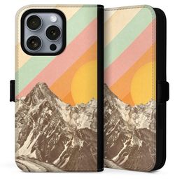 DeinDesign iPhone 16 Pro Max Handy Klapph&uuml;lle Handyh&uuml;lle aus Kunst Leder schwarz Flip Case Sunshine Mountain Retro Sideflip mit Lasche