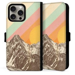 DeinDesign iPhone 16 Pro Handy Klapph&uuml;lle Handyh&uuml;lle aus Kunst Leder schwarz Flip Case Sunshine Mountain Retro Sideflip mit Lasche