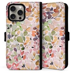 DeinDesign iPhone 16 Pro Handy Klapph&uuml;lle Handyh&uuml;lle aus Kunst Leder schwarz Flip Case Eukalyptus Muster Pattern Sideflip mit Lasche