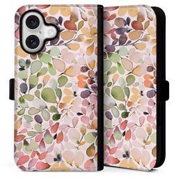 DeinDesign iPhone 16 Handy Klapph&uuml;lle Handyh&uuml;lle aus Kunst Leder schwarz Flip Case Eukalyptus Muster Pattern Sideflip mit Lasche