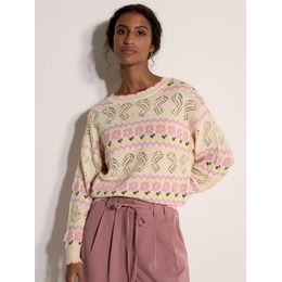 Strickpullover Apricot "Pullover", Damen, Gr. M (38), wei&szlig; (stein), Strick, Obermaterial: 100% Polyacryl PAN., gebl&uuml;mt, normal, Gerippt, Pullover Strickpullover, mit Schmetterlings- und Blumenmuster