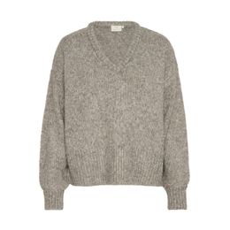 Strickpullover Kaffe "Strickpullover KAtrina", Damen, Gr. XL, grau (elephant skin melange), Obermaterial: 47% Polyacryl PAN. 35% Polyester PES. 13% Polyamid PA. 5% Wolle mw., Pullover Strickpullover