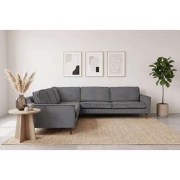 Ecksofa Home Affaire "Pinto Skandi, 290 cm, Chenille, Struktur, Ottomane links / rechts", grau (dunkelgrau), B:290cm H:89cm T:250cm, 92% Polyester, 8% Nylon, Sofas, Ecksofa, mit Keder, Massivholzf&uuml;&szlig;e Eiche ger&auml;uchert, Wellenunterfederung