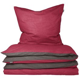 Wendebettw&auml;sche Schiesser "Doubleface aus weicher Baumwolle mit edlem Melangeeffekt", rot (rot, dunkelgrau), B/L: 155cm x 220cm, 1 Stk., 1 Stk., Renforc&eacute;, B/L: 80cm x 80cm, 2 Stk., Renforc&eacute;, Obermaterial: 100% Baumwolle, Bettw&auml;sche, Wendebettw&auml;sche, ab Gr&ouml;&szlig;e 135x200 cm erh&auml;ltlich, Made in Green