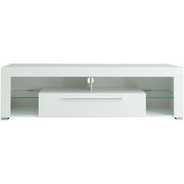 TV-Schrank Stolkom "Goal", wei&szlig; (wei&szlig;, wei&szlig; hg), B:153cm H:44cm T:44cm, Holzwerkstoff, Schr&auml;nke, Oberboden bis 25 kg belastbar, 1 Klappe mit Griff