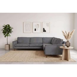 Ecksofa Home Affaire "Pinto Skandi, 290 cm, Chenille, Struktur, Ottomane links / rechts", grau (dunkelgrau), B:290cm H:89cm T:250cm, 92% Polyester, 8% Nylon, Sofas, Ecksofa, mit Keder, Massivholzf&uuml;&szlig;e Eiche ger&auml;uchert, Wellenunterfederung