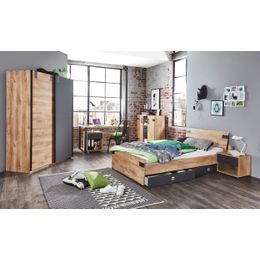 Schreibtisch wimex "Liverpool, Tisch im coolen Loft Style", braun (plankeneiche nachbildung, graphitfarben), B:140cm H:74cm T:70cm, Tische, Schreibtisch, mit Kufen aus Metall, 140/70/74 cm