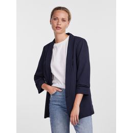 Blusenblazer Pieces "PCBOSELLA 3/4 BLAZER NOOS", Damen, Gr. XS, blau (night sky), Web, Obermaterial: 79% Polyester, 16% Viskose, 5% Elasthan, unifarben, slim fit h&uuml;ftbedeckend, Blazer Blusenblazer, Materialmix, regular fit