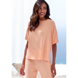 Pyjamaoberteil s.Oliver, Damen, Gr. 32/34, orange (orange, meliert), Rippware, Obermaterial: 92% Modal (TENCEL&trade;), 8% Elasthan, meliert, loose fit h&uuml;ftlang, Rundhals, Shirts, in elastischer Rippware
