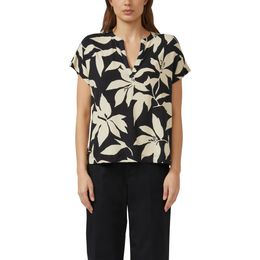 Kurzarmshirt s.Oliver, Damen, Gr. 38, schwarz aop, Web, Obermaterial: 95% Viskose, 5% Elasthan, bedruckt, l&auml;ssig geschnitten h&uuml;ftbedeckend, Rundhals, abgesteppte Kante, Shirts, Sommer-Tunika mit floralem Muster