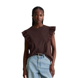 Marc O'Polo T-Shirt MARC O'POLO DENIM "aus weichem Rippjersey", Damen, Gr. L, burnt aubergine, Obermaterial: 93% Baumwolle, 7% Elasthan, unifarben, Basic, regular fit, R&uuml;schen, Shirts T-Shirt