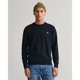 Rundhalspullover Gant "CLASSIC COTTON C-NECK", Herren, Gr. S, blau (evening blau), Strick, Obermaterial: 100% Baumwolle, unifarben, regular fit h&uuml;ftlang, Rundhals, elastischer Bund, Pullover Rundhalspullover, Premium Strickpullver aus weicher 100% Baumwolle, &Uuml;bergangspullover