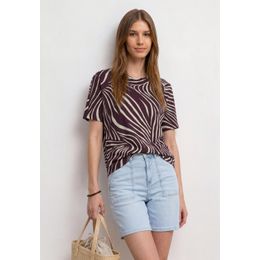 T-Shirt Street One, Damen, Gr. 34, rustic rouge, Stoff, 95% Viskose, 5% Elasthan, gemustert, normal normal, Rundhals, abgesteppt, Shirts T-Shirt, Rundhalsausschnitt