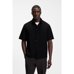 Kurzarmhemd BOSS Green, Herren, Gr. L, N-Gr, schwarz001, Web, Obermaterial: 85% Polyamid, 15% Elasthan, unifarben, relaxed fit normal, abgesteppte Kante, Hemden, Kentkragen, Druckkn&ouml;pfe, Relaxed Fit