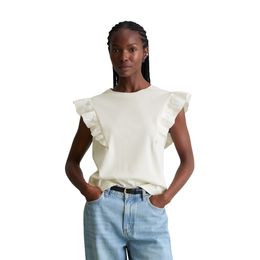 Marc O'Polo T-Shirt MARC O'POLO DENIM "aus weichem Rippjersey", Damen, Gr. L, silky wei&szlig;, Obermaterial: 93% Baumwolle, 7% Elasthan, unifarben, Basic, regular fit, R&uuml;schen, Shirts T-Shirt