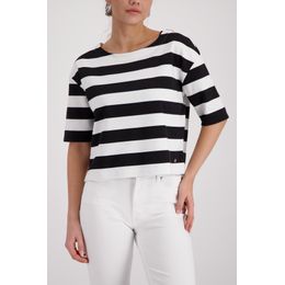 Sweatshirt monari "Sweatshirt Basic Ringel", Damen, Gr. 46, schwarz ger, Web, Obermaterial: 70% Baumwolle, 30% Polyester, gestreift, regular fit taillenbedeckt, Rundhals, eingesetzt abgesteppte Kante, Sweatshirts Sweatshirt, Regular fit mit Streifen