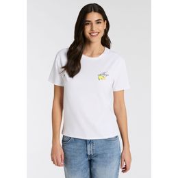 Pyjamaoberteil HUGO UNDERWEAR, Damen, Gr. M, wei&szlig; 100, Jersey, Obermaterial: 60% Modal, 32% Baumwolle, 8% Elasthan, regular fit, Rundhals, Shirts, aus Stretch-Jersey mit Logo-Artwork, Rundhals, regular fit