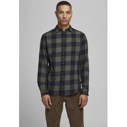 Jack & Jones Karohemd JACK & JONES "JJ JJEGINGHAM TWILL SHIRT L/", Herren, Gr. S, N-Gr, schwarz (olivgr&uuml;n, schwarz), Web, Obermaterial: 100% Baumwolle, kariert, Hemden Karohemd