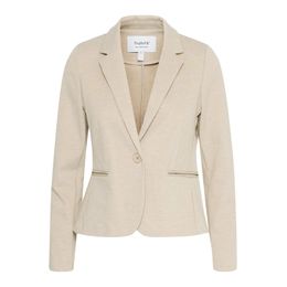 Blusenblazer B.Young "Blazer RIZETTA", Damen, Gr. 38, beige (humus melange), Obermaterial: 74% Polyester PES. 22% Viskose CV. 4% Elasthan EL., Blazer Blusenblazer