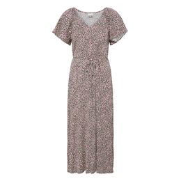 Midikleid Ichi "Casual IHAYA", Damen, Gr. 36, N-Gr, beige (beige, pink leopard flower), Obermaterial: 97% Viskose CV. 3% Elasthan EL., Kleider Midikleid