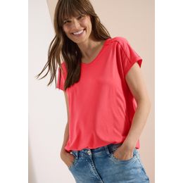 V-Shirt Cecil, Damen, Gr. L (42), pink (coral), Stoff, 50% Modal, 50% Baumwolle, unifarben, comfort fit normal, V-Ausschnitt, abgesteppt, Shirts, mit Spitzendetails