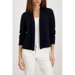 Strickjacke monari "Jacke Strick&uuml;berwurf Basic", Damen, Gr. 38, blau (marine), Strick, Obermaterial: 57% Polyacryl, 43% Polyamid, unifarben, regular fit normal, ohne Ausschnitt, eingesetzt B&uuml;ndchen, Strickjacken Strickjacke, Schalkragen, Regular Fit