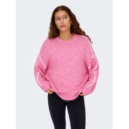 Jacqueline de Yong Rundhalspullover JDY "JDYZOEY LIFE L/S ON STITCH PULL KNT NOOS", Damen, Gr. M, lila sachet detail:with birch stitch, Strick, Obermaterial: 70% Polyester, 21% Nylon, 8% Wolle, 1% Elasthan, unifarben mit Farbeinsatz, oversize h&uuml;ftlang, Rundhals, Strickb&uuml;ndchen, Pullover Rundhalspullover, mit dekorativen Ziern&auml;hten