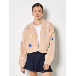 Strickcape Apricot "Strickjacke", Damen, Gr. M (38), beige (stein), Strick, Obermaterial: 100% Polyester PES., gebl&uuml;mt, Gerippt, Strickjacken, mit G&auml;nsebl&uuml;mchen-Applikation
