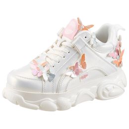 Plateausneaker Buffalo, Damen, Gr. 38, wei&szlig;, multicolour, Lederimitat, bestickt, gl&auml;nzend, Schuhe Plateausneaker, Freizeitschuh, Schn&uuml;rer, Ugly Sneaker mit Bestickungen
