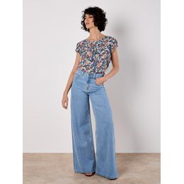 Druckbluse Apricot "Bluse", Damen, Gr. L (40), blau (navy), Obermaterial: 100% Viskose LENZING ECOVERO CV LenzEcov., gebl&uuml;mt, Blusen Druckbluse, mit Tulpen&auml;rmeln