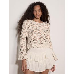 Druckbluse Apricot "Bluse", Damen, Gr. XS (34), grau (stein), Strick, Obermaterial: 97% Baumwolle CO. 3% Nylon NY., Modern, Blusen Druckbluse, H&auml;kelverzierungen