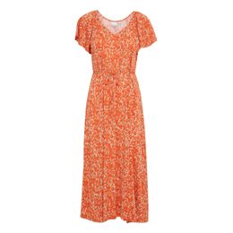 Midikleid Ichi "Casual IHAYA", Damen, Gr. 38, N-Gr, rosa (coral rose leo aop), Obermaterial: 97% Viskose CV. 3% Elasthan EL., Kleider Midikleid