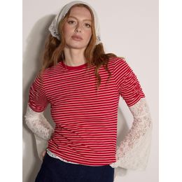 Shirttop Apricot "Top", Damen, Gr. M (38), rot, Strick, Obermaterial: 62% Polyester PES. 32% Viskose CV. 6% Elasthan EL., gestreift, normal, Tops Shirttop, mit gerafften &Auml;rmeln