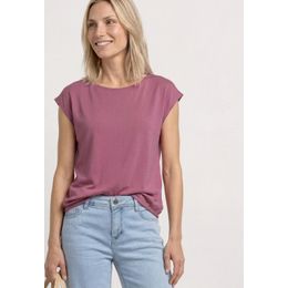T-Shirt Street One, Damen, Gr. 38, schwarz clouded blush, Stoff, 95% Viskose, 5% Elasthan, unifarben, normal normal, U-Boot-Ausschnitt, abgesteppt, Shirts T-Shirt, aus strecthigem Viskosematerial
