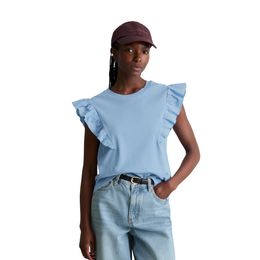 Marc O'Polo T-Shirt MARC O'POLO DENIM "aus weichem Rippjersey", Damen, Gr. L, medium blau 4840, Obermaterial: 93% Baumwolle, 7% Elasthan, unifarben, Basic, regular fit, R&uuml;schen, Shirts T-Shirt