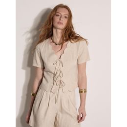 Klassische Bluse Apricot "Bluse", Damen, Gr. S (36), grau (stein), gewebt, Obermaterial: 73% Viskose CV. 27% Leinen LI., uni, normal, Gerade, Blusen Bluse, mit Bindeband