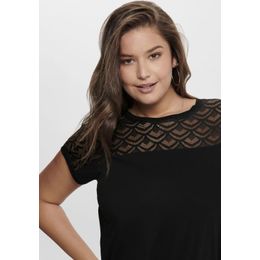 Longshirt Only CARMAKOMA "CARFLAKE", Damen, Gr. L, schwarz, Jersey, Obermaterial: 100% Viskose, unifarben, figurumspielend Po-bedeckend, Rundhals, angeschnitten B&uuml;ndchen, Shirts Longshirt, vorn in Spitzenoptik