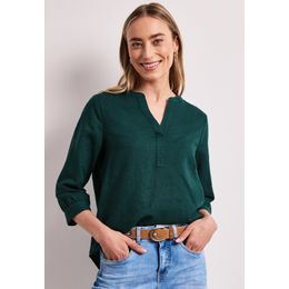 Langarmbluse Street One, Damen, Gr. 34, gr&uuml;n (schwarz garden gr&uuml;n), Web, 60% Leinen, 40% Baumwolle, unifarben, normal normal, Rundhals, B&uuml;ndchen, Blusen, mit Leinenanteil